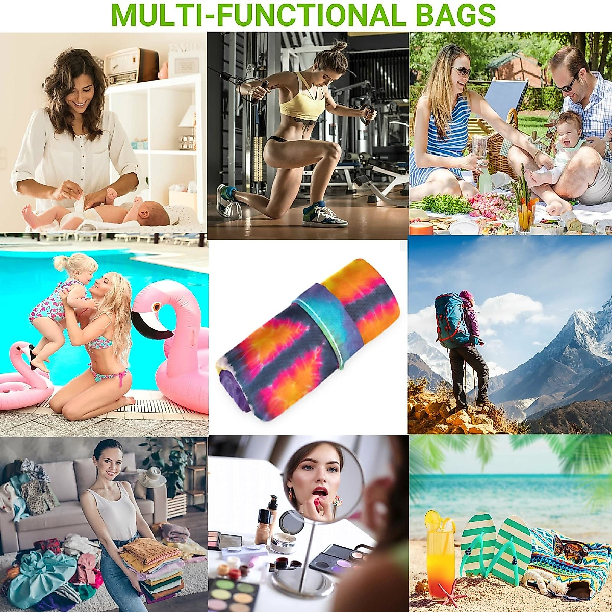 visesunny Abstract Peace Sign Design Tie Dye 2Pcs Wet Bag with Zippered Pockets Washable Reusable Roomy Diaper Bag for Travel,Beach,Daycare,Stroller,Diapers,Dirty Gym Clothes,Wet Swimsuits,Toiletries