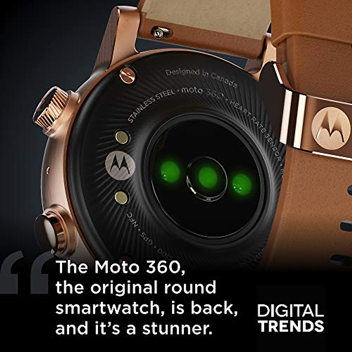 Moto 360 3rd Gen 2020 - Wear OS by Google - Touch Screen - Luxury Stainless Steel Smartwatch - Genuine Leather and High-Impact Sports Bands - Champagne Gold