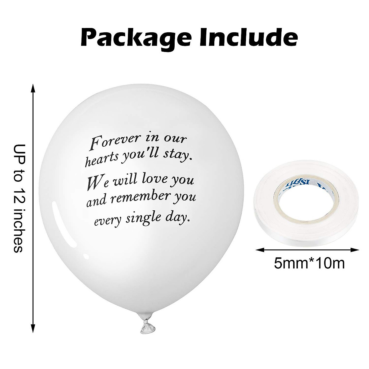 Gejoy 50 Pieces Memorial Balloons Remembrance Balloons White Funeral Balloons and 3 Pieces Balloon Ribbon for Balloon Release, Funeral Decoration