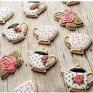 LaVenty 4 PCS Tea Party Cookie Cutter Tea Party Cake Mold Tea Party Cupcake Decoration Teapot Fondant Mold Tea Cup Mold Clock Mold Tea Party Favors Tea Party Supplies