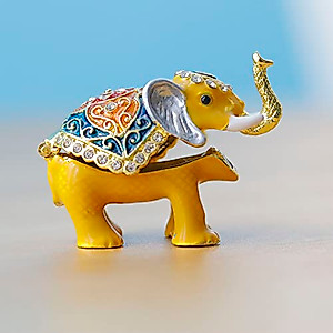 SEVENBEES Small Elephant Trinket Box - Hinged Enameled Jewelry Organizer with Unique Mini Ring and Earrings Compartments - Collectible Keepsake and Figurine for Home Decor - Mothers Day Gifts