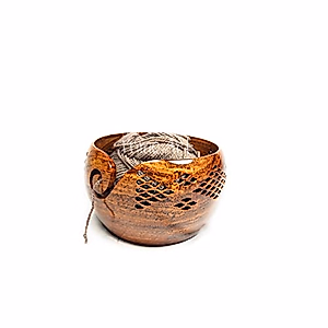 Prime Art Handmade Premium Quality Rosewood Wooden Yarn Bowl for Knitting and Crochet - Ideal for Gifting (7x4)