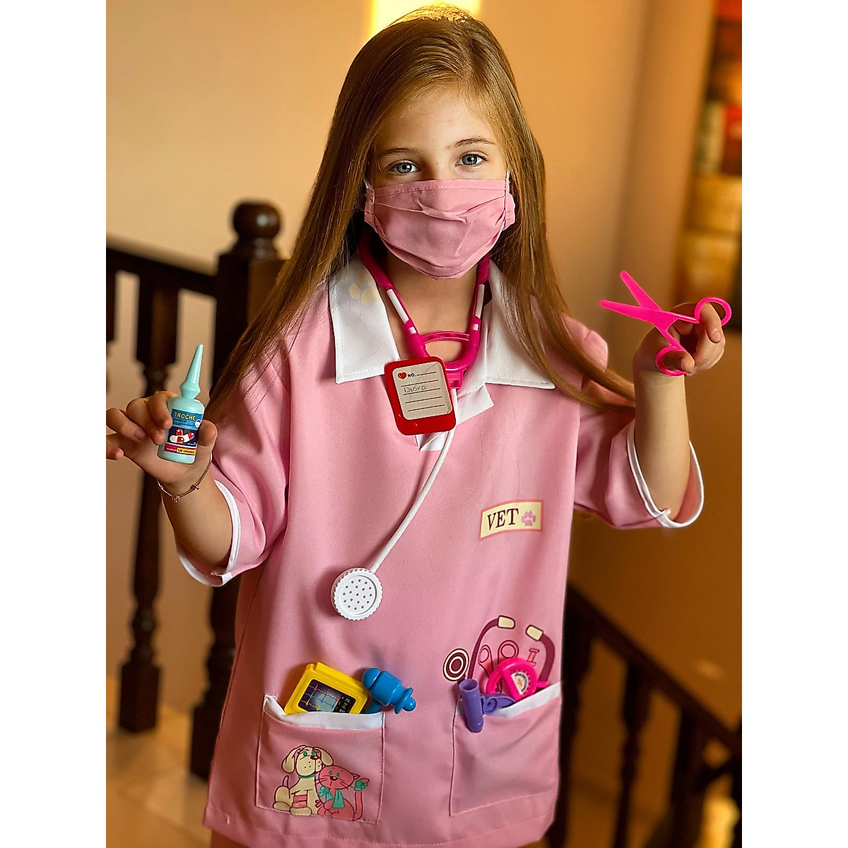lontakids Kids Animal Doctor Role Play Costume Veterinarian Pretend Play Dress Up Set with Medical Kit (6-8 Years, Pink)