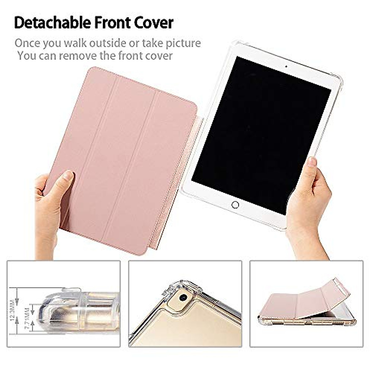 valkit iPad Pro 12.9 Case 2017/2015 (Old Model,1st & 2nd Gen) - iPad Pro 12.9 Inch Cover Smart Folio Stand Protective Translucent Frosted Back Cases with Auto Wake/Sleep, Rose Gold