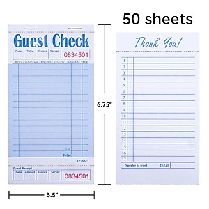 ESSENTIAL Guest Check Books 3.5" x 6.75", 500 Sheets Server Note Pads and Waitress Order Books with Bottom Receipt (10 Books)