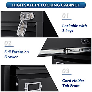 AFAIF 4 Drawer File Cabinet with Lock, Metal File Cabinets for Home Office,18" Deep Vertical Black Filing Cabinets Office Storage Cabinet for Letter/Legal / A4 / F4 Size, and File Folders