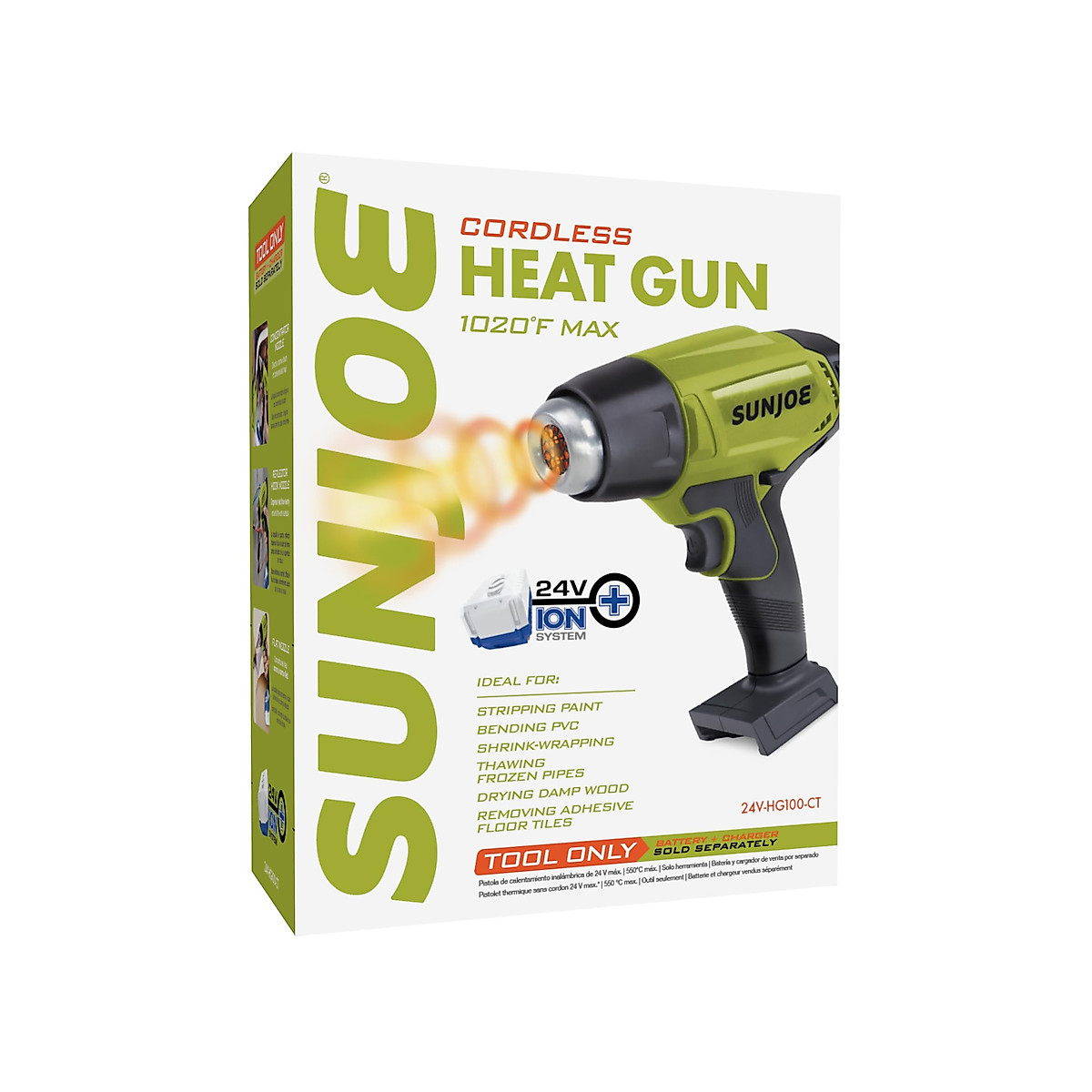 Sun Joe 24V-HG100-CT 24-Volt IONMAX Cordless Heat Gun 1022 Degrees Fahrenheit, 5 Second Ramp Accessories for Crafts, Shrinking, Paint Stripping, DIY Tool Only