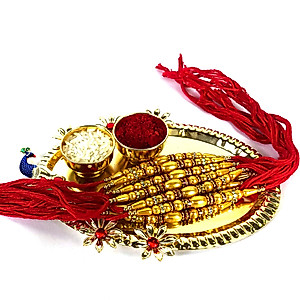KSJONE Set of 12 Rakhi for Brothers Moti, Beads Ring Diamond Design Rakhi Traditional Handmade Rakhi Set with Roli Chawal, Indian Festive Rakshabandhan Bro Bracelet Thread Rakdi Rakhee Gift Set