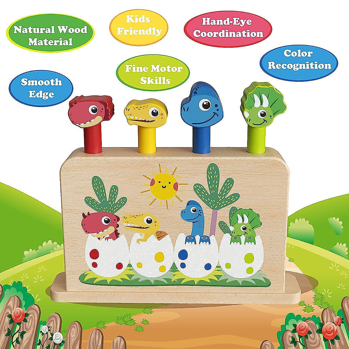 Tacobear Pop Up Toy Wooden Dinosaur Montessori Games Preschool Learning Educational Toys for 1 2 3 Years Baby Toddlers Kids Boys Girls