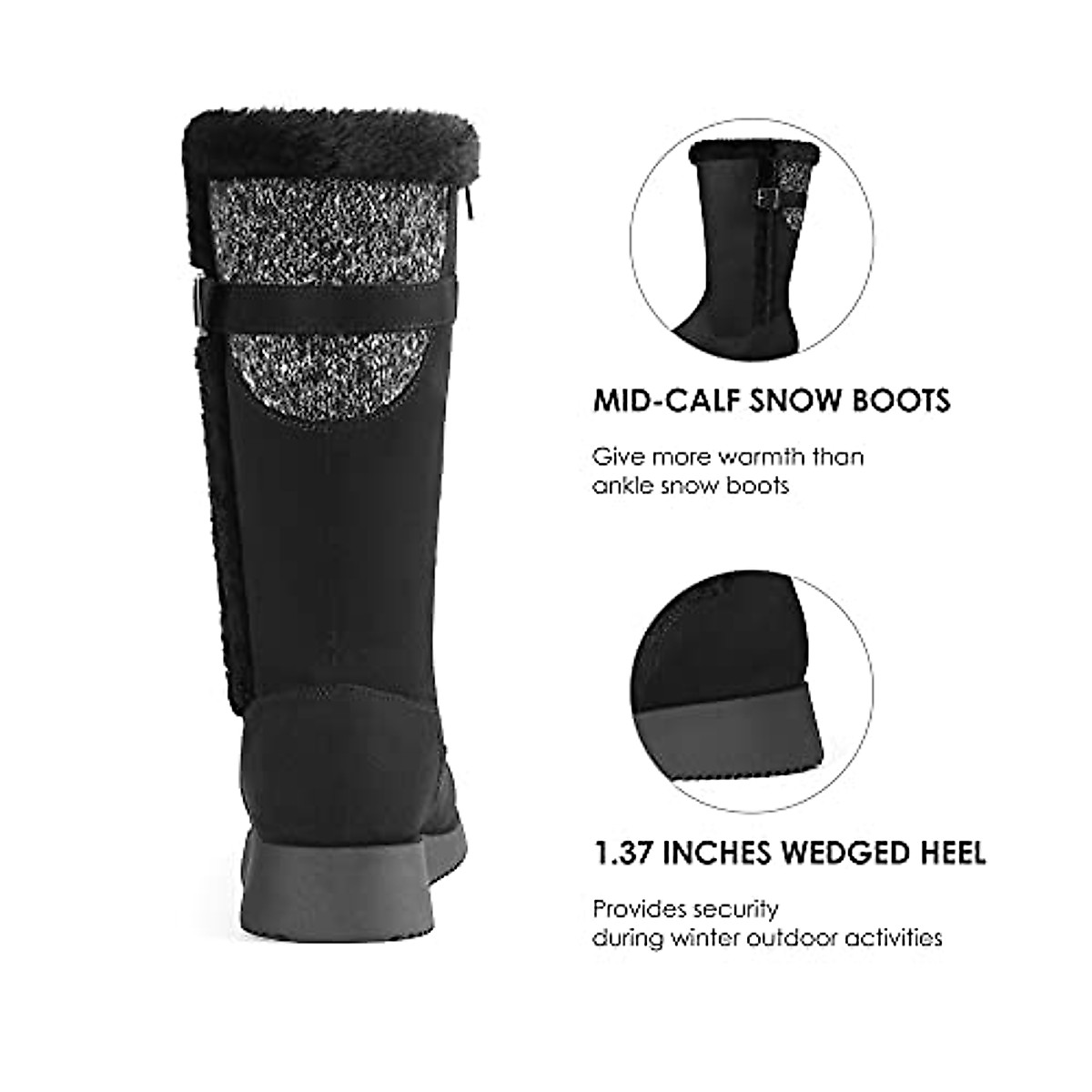 DREAM PAIRS Womens DSB212 Winter Snow Boots Mid-Calf Fashion Furry Warm Tall Boot Black Size 10