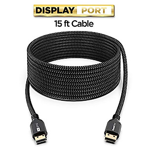 PowerBear 4k Displayport Cable | Ultra HD High Speed Display Port Cable for Gaming Monitor, Laptop, TV & PC | Nylon Braided Display Port 1.2 4K 60Hz, 2K 165Hz, 2K 144Hz (NOT HDMI) (15 Feet)