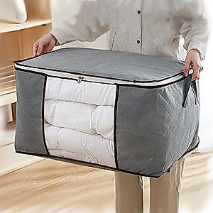 80L Foldable Storage Bins Clothes Comforters Blankets Quilts Duvets Pillows Bedding Storage Containers with Handles (Gray,2)