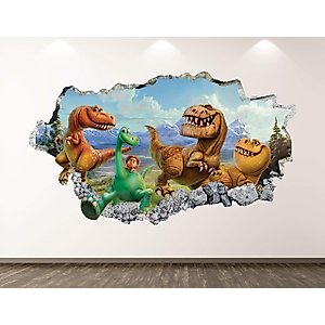 Funny Dinosaur Wall Decal Art Decor 3D Smashed Good Playroom Sticker Mural Kids Nursery Room Custom Gift BL98 (30"W x 18"H)