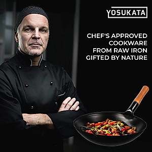 YOSUKATA Carbon Steel Wok Pan 14 17’’ Wok Spatula and Ladle - Set of 2 Heat-Resistant Wok Tools