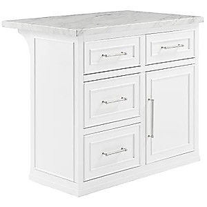 Crosley Furniture Cutler Kitchen Island with Faux Marble Top, White