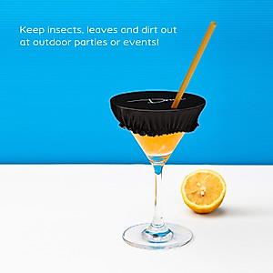 Hewomate Drink Covers for Alcohol Protection, Black 10 Pack Drink Protector for Women & Men, Reusable & Washable Fabric Wine Glass Cover with Straw Hole, Prevent Your Drinks from Being Spiked