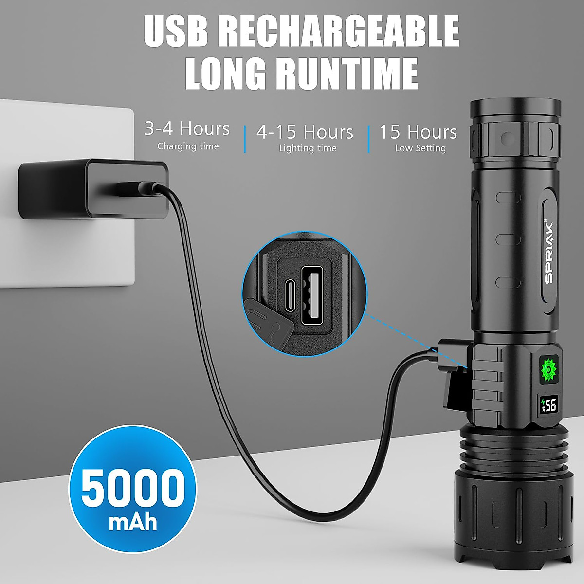 LED Rechargeable Flashlight High Lumens, 28000 Lumen Super Bright Long Throw Beam High Powered Tactical Flashlight, Zoomable Waterproof for Emergency Camping Hiking[Battery Digital Display]