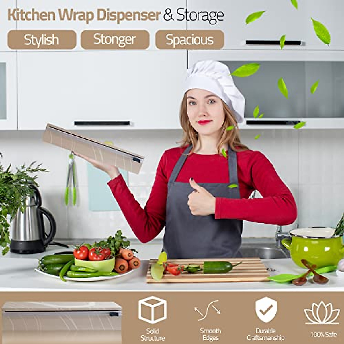 Bamboo Plastic Wrap Dispenser with Cutter| Saran Wrap Dispenser with Cutter + Rubber Foot Pads| UV Printed Aluminum Foil Dispenser with Cutter| Cling Wrap Dispenser with Cutter and Embedded Magnets