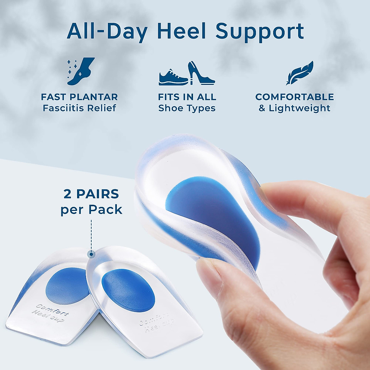 Figly Heel Cushions for Heel Pain Relief (4 Pack) - Gel Heel Cups Heel Pain Gel Heel Cushion Inserts Heel Pads Men Women Plantar Fasciitis Heel Cups Heel Inserts Men Shoe Heel Spur Relief Products
