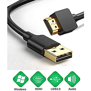 TIEDXIOY USB to HDMI Adapter Cable for Mac iOS Windows 10/8/7/Vista/XP, USB 3.0 to HDMI Male HD 1080P Monitor Display Audio Video Converter Cable Cord - 2M