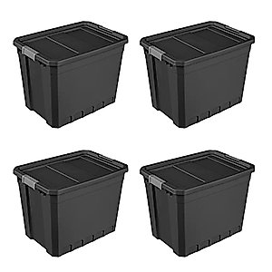 Sterilite Storage System Solution with 27 Gallon Heavy Duty Stackable Storage Box Container Totes with Grey Latching Lid for Home Organization, 4 Pack