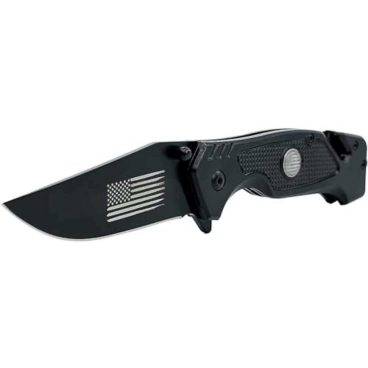 Black Tactical Folding Knife-3.5 Inch Stainless Steel Blade with American Flag | USA Rescue & Hunting Knife - Disabled USMC Vet Owned SMALL Business