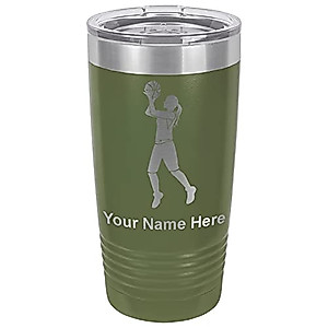 LaserGram 20oz Vacuum Insulated Tumbler Mug, Basketball Player Woman, Personalized Engraving Included (Camo Green)
