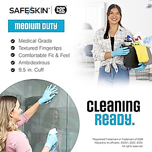 SAFESKIN Nitrile Disposable Gloves in Pack of 50, Medium Duty, Medium Size, Powder Free - Food Handling, First Aid, Cleaning