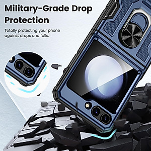 Caka for Galaxy Z Flip 5 Case, Samsung Flip 5 Case Built in Screen Protector & Hinge Protection & 360°Rotate Ring Stand, Full Body Shockproof Protective Case Cover for Galaxy Z Flip 5 2023-Blue