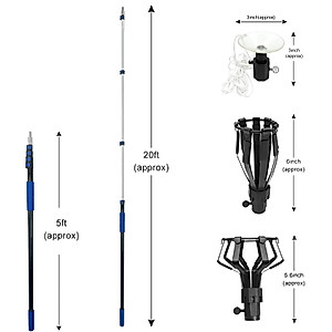 Karveden 28FT Reach Light Bulb Changer for High Ceilings with Pole, 5-20FT Light Bulb Extension Pole Changer with Baskets and Suction Cup for High Ceilings and Recessed Lights, Blue