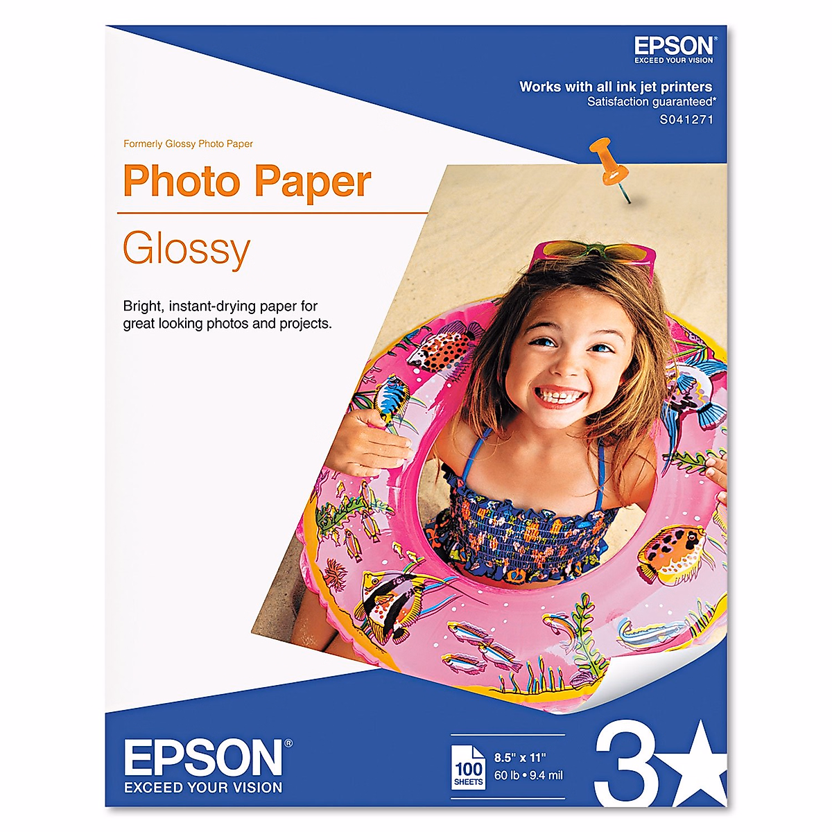 Epson Glossy Photo Paper, 60 lbs, Glossy, 13 x 19, 20 Sheets/Pack