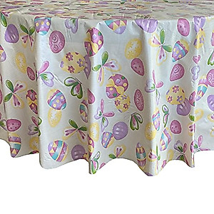 Newbridge Easter Egg Toss Vinyl Flannel Backed Tablecloth, Pastel Decorated Easter Egg and Butterfly Vinyl Tablecloth with Flannel Backing, 60” x 84” Oval