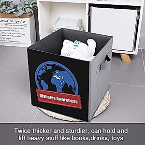 Diabetes Awareness Storage Bin Foldable Cube Closet Organizer Square Baskets Box with Dual Handles