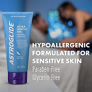 Astroglide Water Based Lube (3oz), Ultra Gentle Gel Personal Lubricant, Hypoallergenic with No Parabens or Glycerin, Sex Lube for Long-Lasting Pleasure for Men, Women and Couples, Safe for Toys