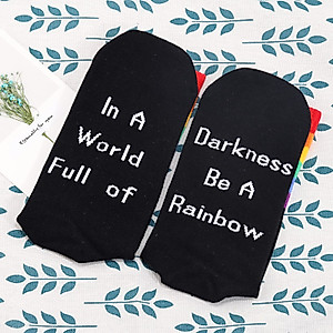 JNIAP 2 Pairs Gay Pride Socks LGBT Pride Day Gift for Men Women In A World Full Of Darkness Be A Rainbow Gay Couple Gifts (Women Pride Socks)