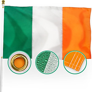 XIFAN Premium Nylon Ireland Irish Flag 3x5 Outdoor, Double Sided Heavy Duty 210D Nylon Irish National Country Flags, Strongest Longest Lasting with Sewn Stripes/4 Stitch Hemming/Brass Grommets