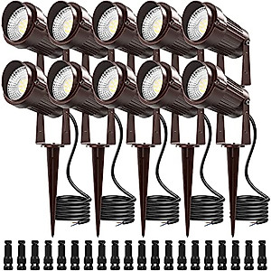 iCreating Low Voltage Landscape Lights - LED Outdoor Landscape Lighting 12 Volt Warm White Landscape Spotlight Waterproof Landscape Spot Lights 12V for Path Driveway Garden Lawn Lighting (10Pack)