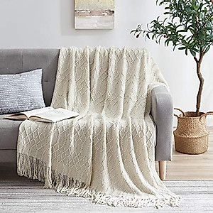 MOLLY ROCKY 100% Acrylic Knitted Throw Blanket Textured Solid Soft Decorative Throw for Sofa,Couch,Bed,50x60 Inch,Beige