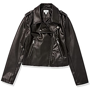 The Drop Women's Heather Faux Leather Moto Jacket, Black, M