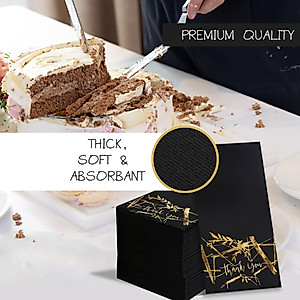 Black and Gold Napkins for Wedding Reception, Soft and Absorbent Fancy Paper Napkins for Party 50-Pack, Disposable Dinner Napkins, Thank You Napkins, 3-Ply Fold, 12" x 17", Thick 55gsm