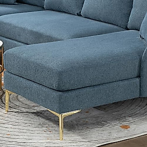 110" W Convertible Sectional Sofa with Reversible Chaise Lounge and Activity Ottoman, Polyester Blend U-Shape Modular Sectional Couch, 4-Seat Upholstered Sofa Couch for Living Room Apartment, Blue