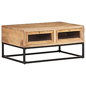 QJBSAVVA Coffee Table 35.4"x23.6"x15.7" Solid Acacia Wood,Entrance Table Tray Tables Center Table Low Table Suitable for Meeting Rooms, Reception Rooms, Offices
