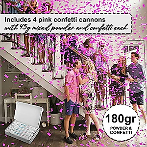 Gender Reveal Confetti Cannon Pink, WERISE Gender Reveal Smoke Bomb Only Pink with Biodegradable Confetti and Powder for Gender Reveal Party Supplies, Baby Girl Shower - 4 Pack (12 In)