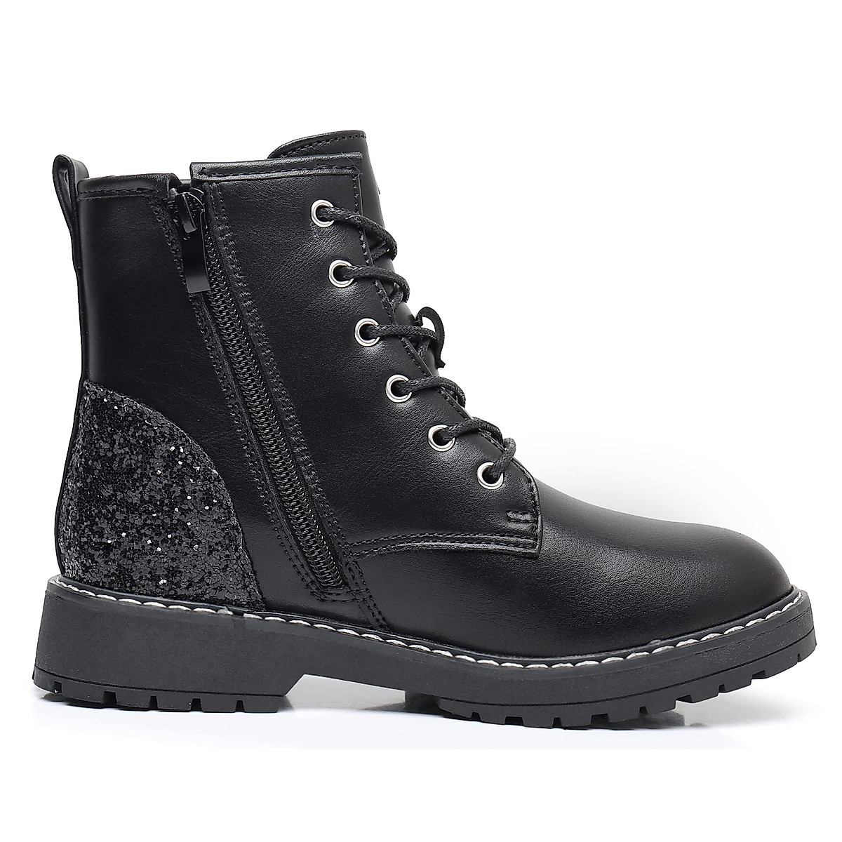 Blikcon Kids Girls Combat Ankle Boots Lace up Inner Zipper Fashion Booties (Color : Black, Size : 2 Little Kid)