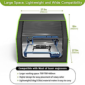 Laser Engraver Enclosure with Vent, Fireproof and Dustproof Protective Cover for Most Laser Engraving Machine, Insulates Against Smoke and Odor, Noise Reduction, Eye Protection, 700x700x460mm