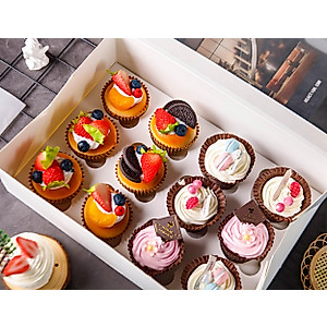 NPLUX Cupcake Boxes 6 Packs,White Dozen Cupcake Containers with Window Fit 12 Cupcakes or Muffins with Ribbon