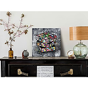 SIXTTART Banksy Canvas Wall-Art for Bedroom - Street Graffiti Wall Art - Abstract Painting Pop Art Wall Decor Modern Home Office Decor 14" W x 14" H Stretched and Framed Ready to Hang