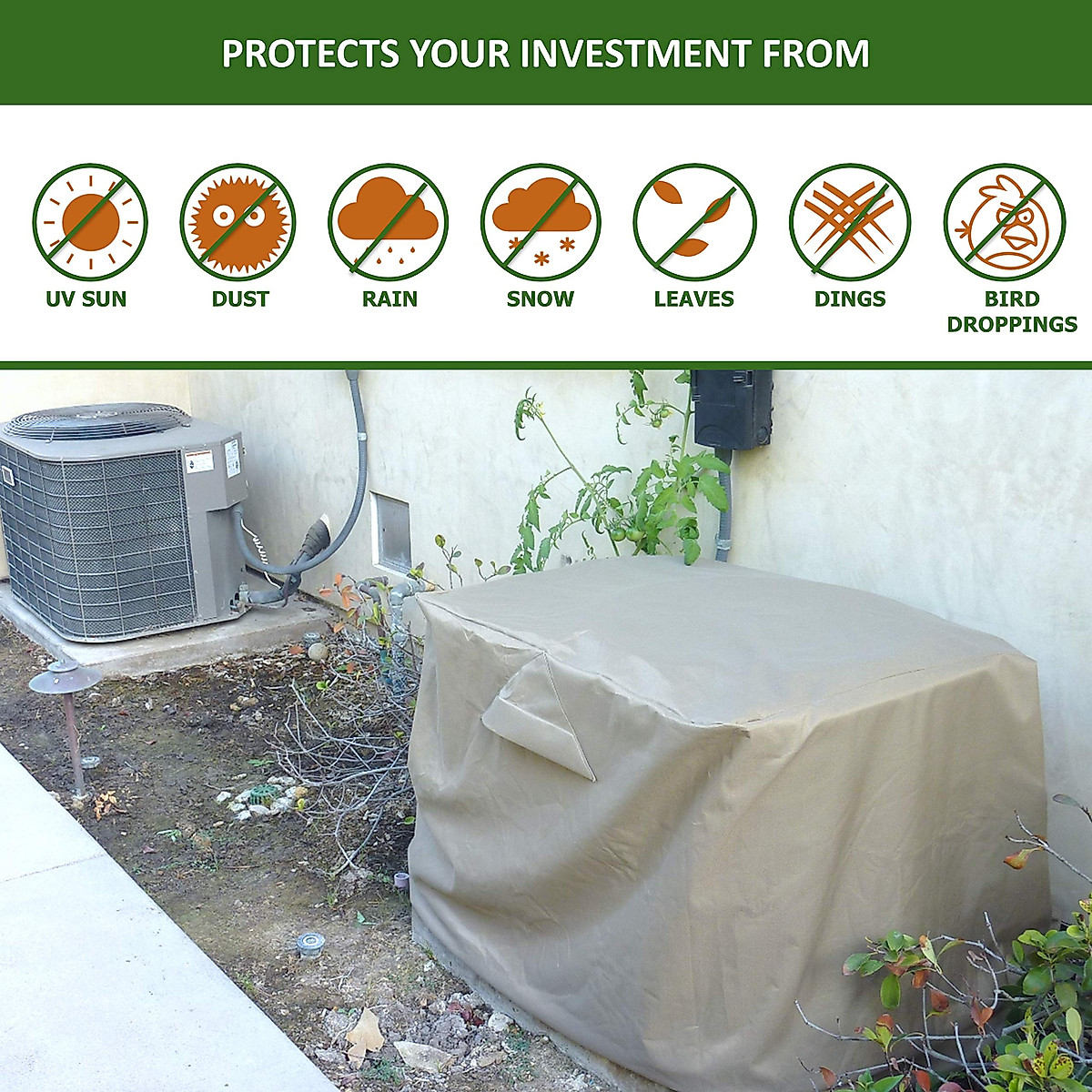 Formosa Covers | Air Conditioner Cover, Outdoor AC Unit Cover - Slit for Hose and Wiring - All Weather Winter Air Conditioner Cover - Extra Large - 38"L x 36"W x 38"H