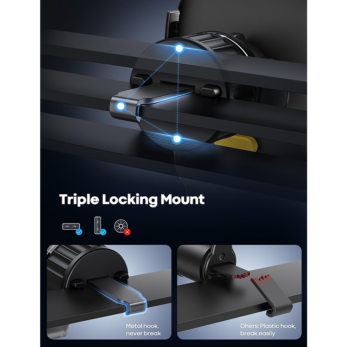 Lamicall Phone Holder Car Vent - Upgraded Spring Clip [Big Phone Friendly] Air Vent Cell Phone Mount for Car Hands Free Automobile Cradle Clip for iPhone, Android Smartphone, 4" to 7" Phone -Blue