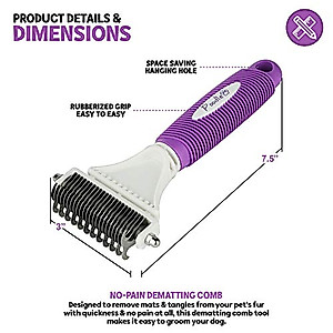 Poodle Pet Dematting Comb for Dogs – Handheld Undercoat Dematter Rake Grooming Tool for Long or Short Hair